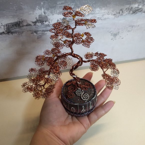Hand Crafted | Art | Copper Silver Bonsai Wire Tree Tree Of Life Joshua ...